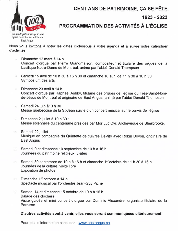 Programmation des activités à l'Église Saint-Louis-De-France - Canton ...