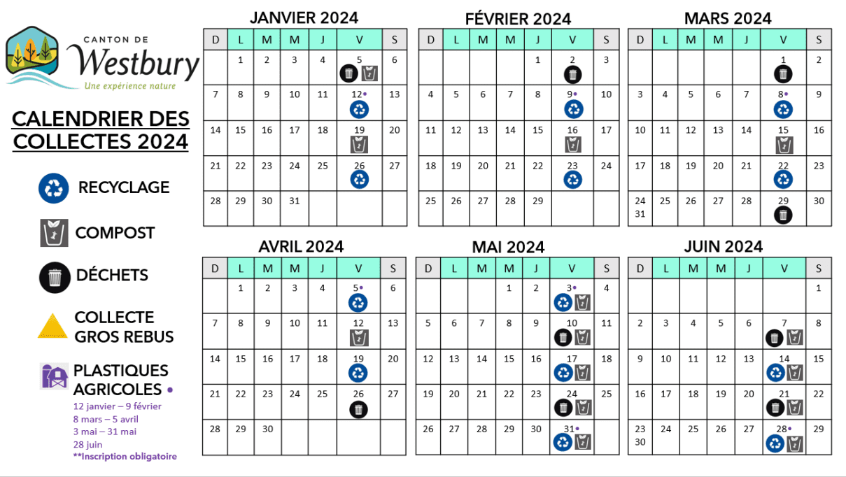Calendrier des collectes - Canton de Westbury